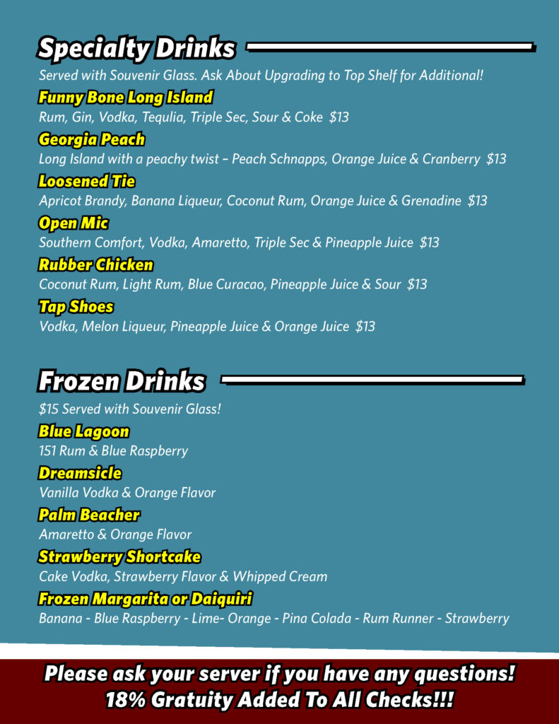 Food & Drink Menu | Cincinnati Funny Bone Comedy Club & Restaurant