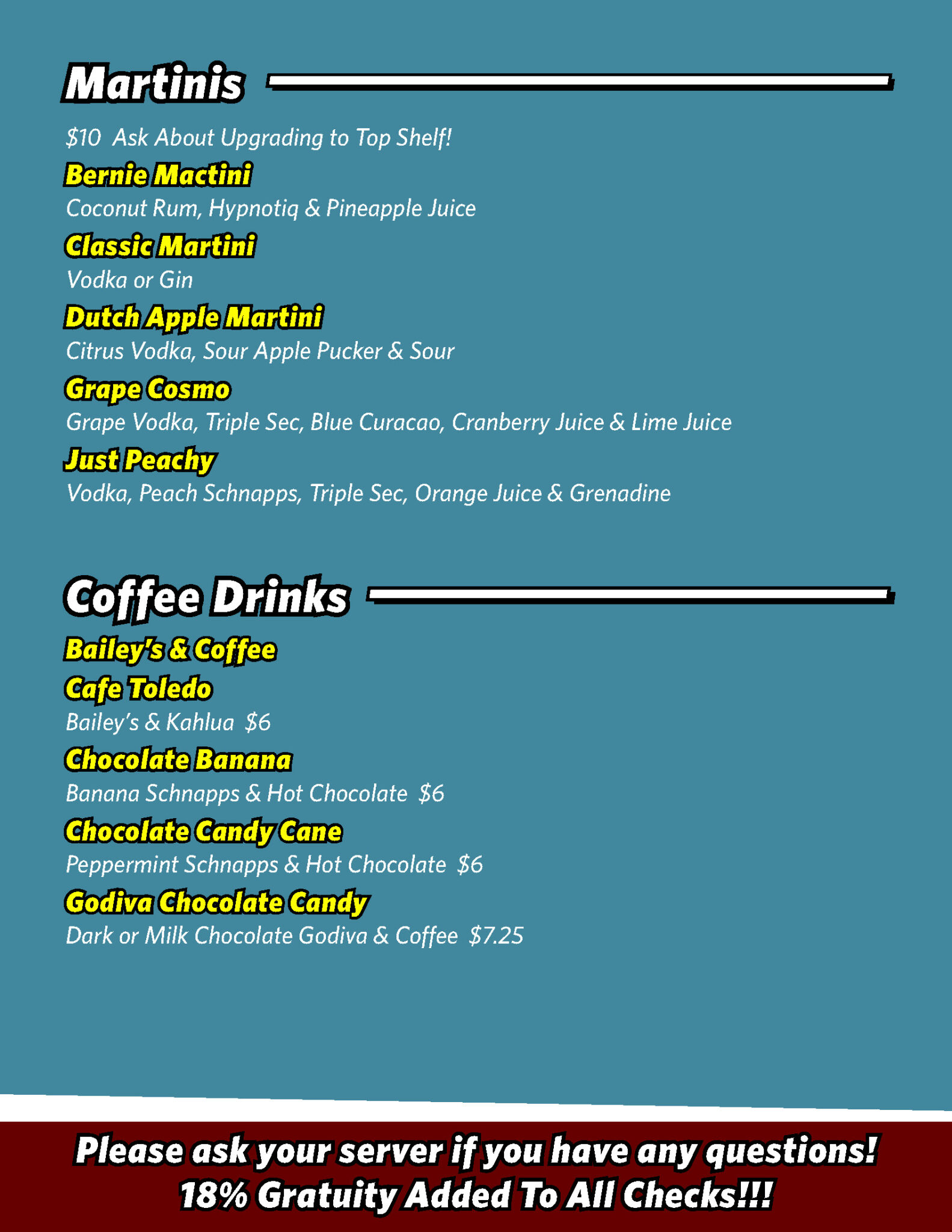 Food & Drink Menu | Cincinnati Funny Bone Comedy Club & Restaurant